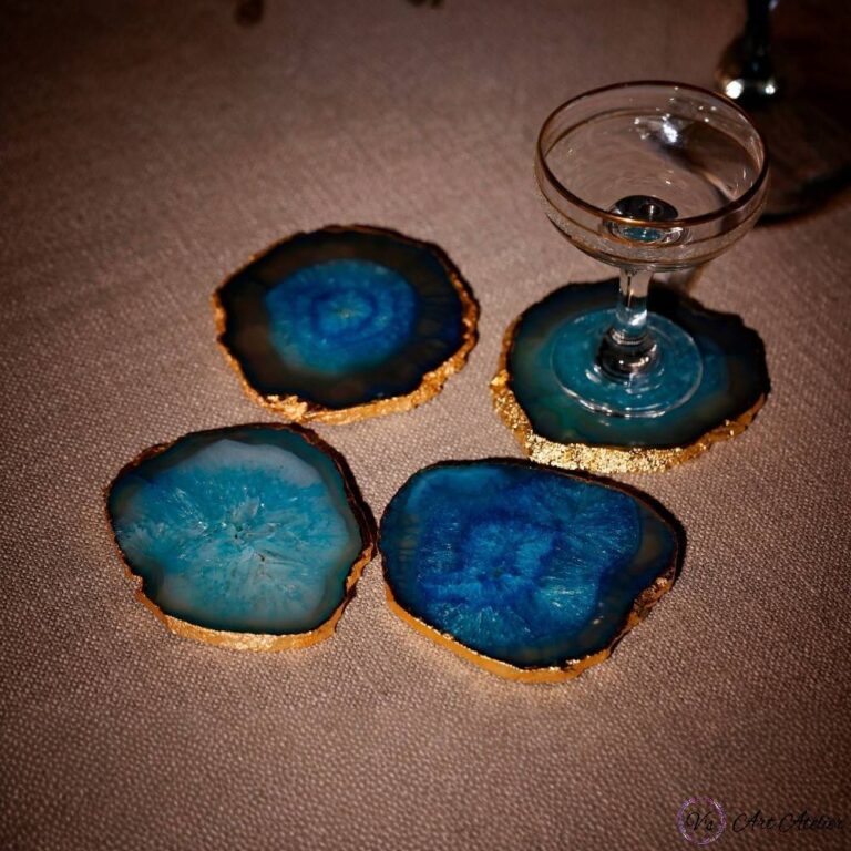 Aquamarine Natural Agate Handcrafted Coasters - Set of 4 - V’s Art ...